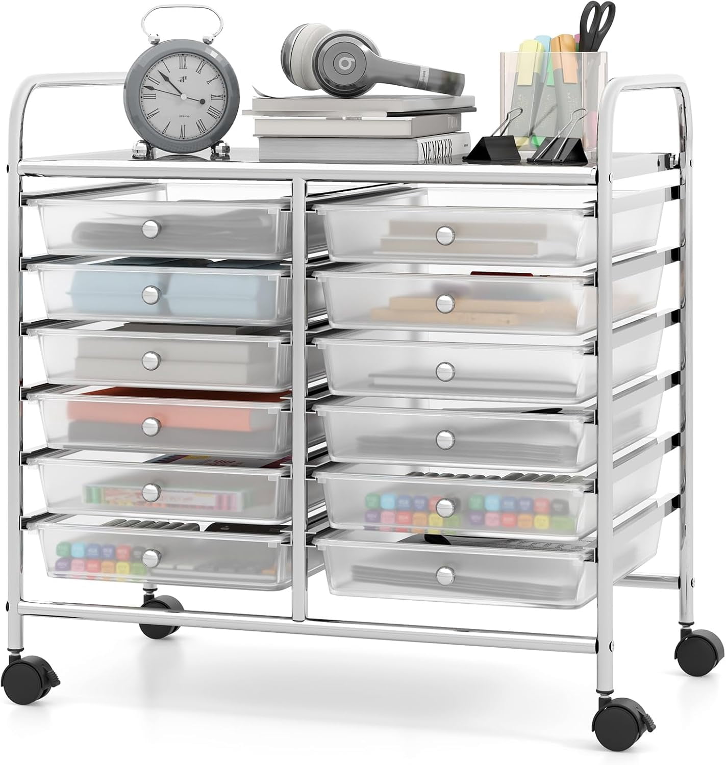 12-Drawer Rolling Cart with Drawers, Storage Cart with Universal Wheel ...