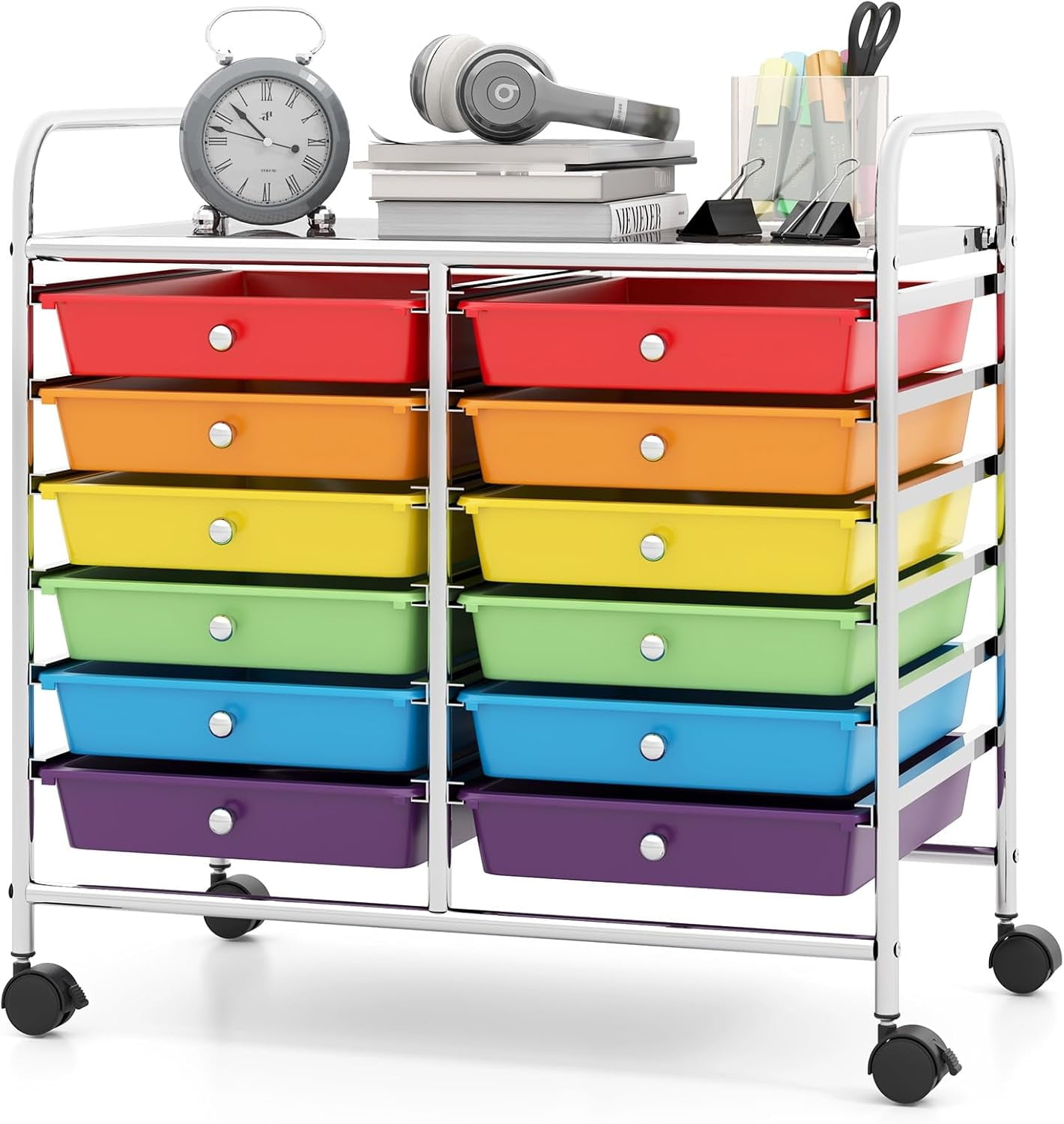 12-Drawer Rolling Cart with Drawers, Storage Cart with Universal Wheel ...