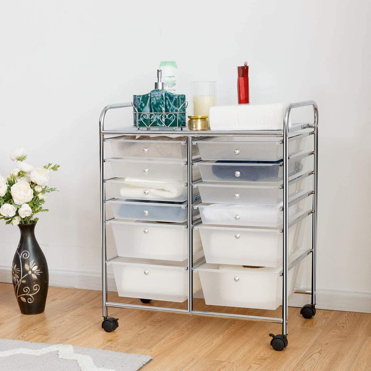 12-Drawer Rolling Storage Cart, 12 Drawer Organizer Trolley, Scrapbook ...