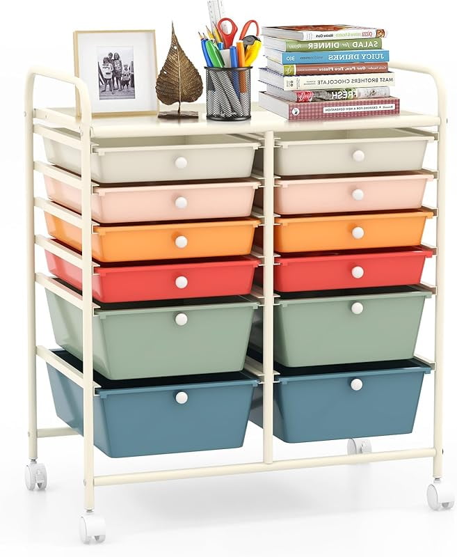12 Drawer Rolling Storage Cart, Art Cart Organizer on Wheels, Mobile ...