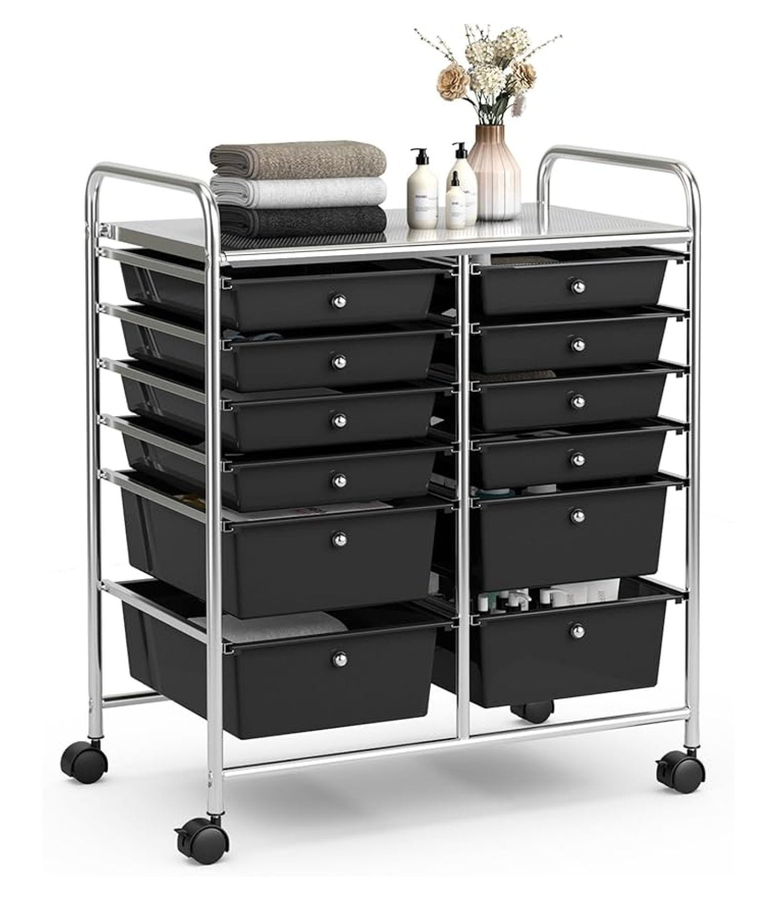 12 Drawer Rolling Storage Cart, Art Cart Organizer on Wheels, Mobile ...