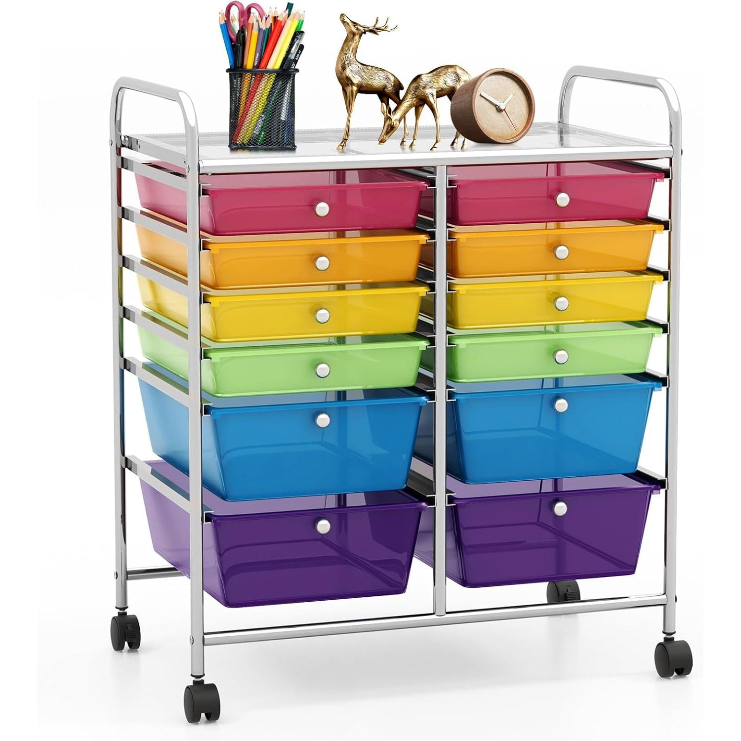 12 Drawer Rolling Storage Cart, Art Cart Organizer on Wheels, Mobile ...