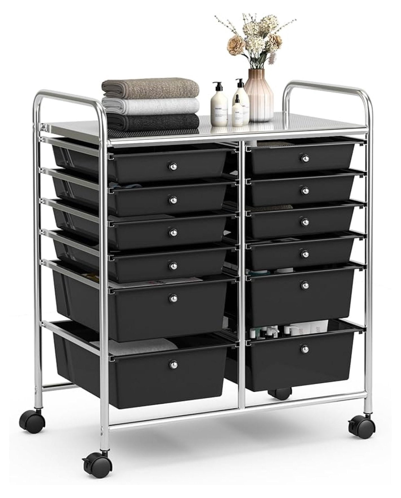 12 Drawer Rolling Storage Cart, Art Cart Organizer on Wheels, Mobile ...