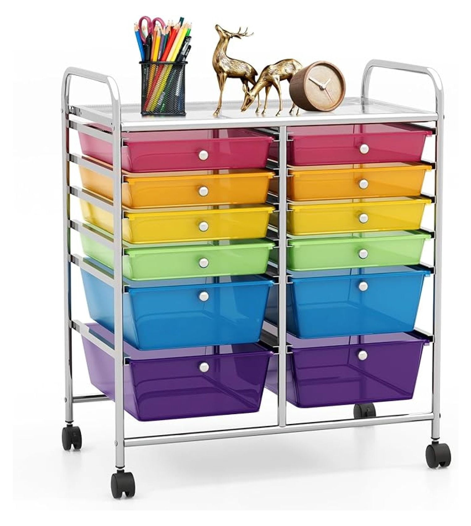 12 Drawer Rolling Storage Cart, Art Cart Organizer on Wheels, Mobile ...