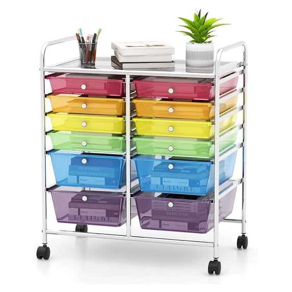 12-Drawer Rolling Storage Cart, Colorful Organizer Cart with Wheels ...