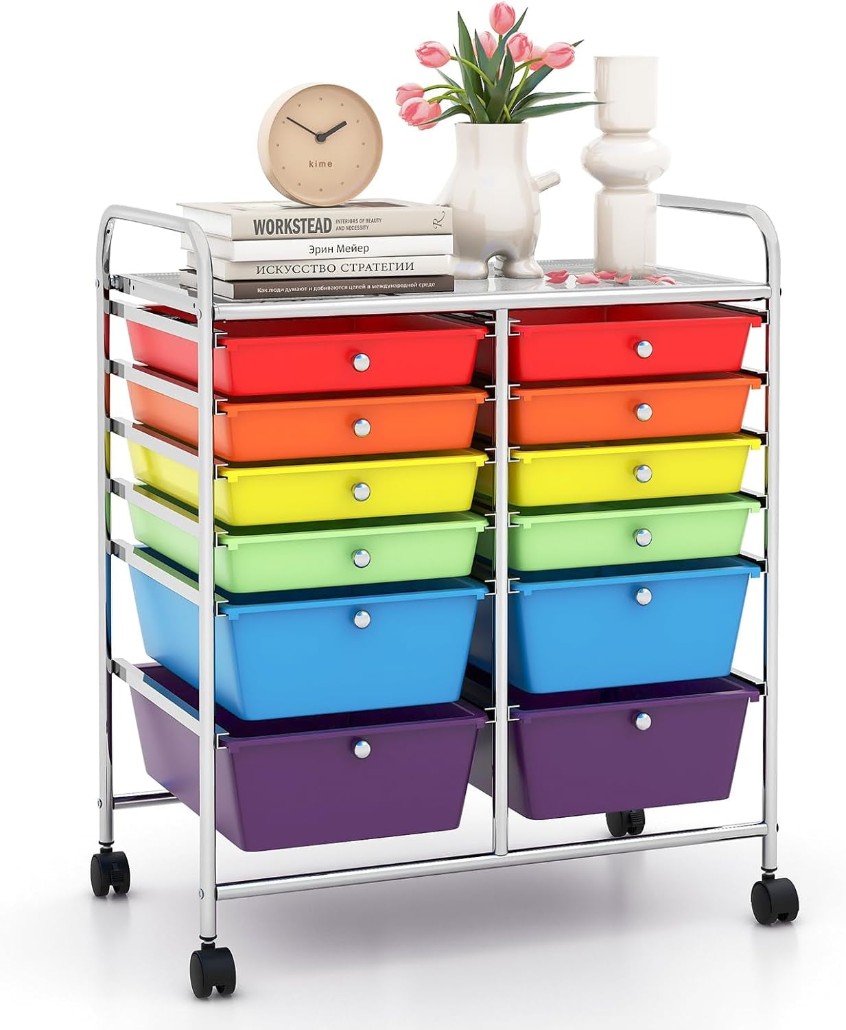 12 Drawer Rolling Storage Cart, Craft Cart Organizer on Wheels with ...