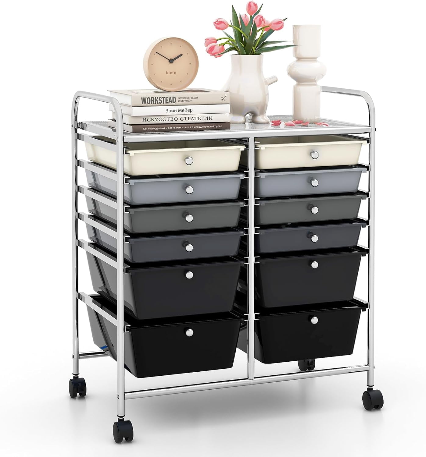 12 Drawer Rolling Storage Cart, Craft Cart Organizer on Wheels with ...
