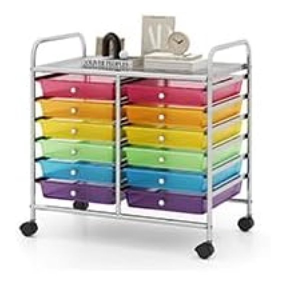 12 Drawer Rolling Storage Cart, Metal Frame Organizer on Wheels ...