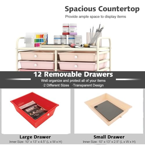 12 Drawer Rolling Storage Cart, Mobile Teacher Cart with Drawers ...