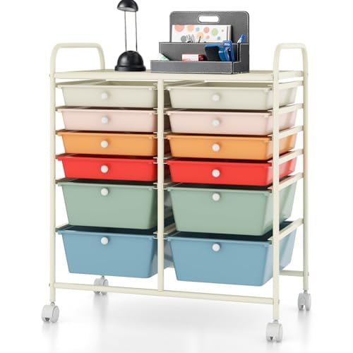 12 Drawer Rolling Storage Cart, Mobile Teacher Cart with Drawers ...