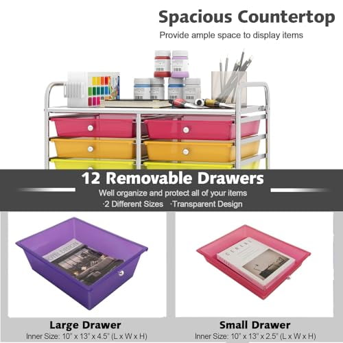 12 Drawer Rolling Storage Cart, Mobile Teacher Cart with Drawers ...