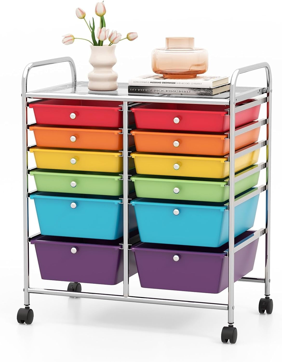 12-Drawer Rolling Storage Cart, Moveable Art Craft Organizer W/Lockable ...