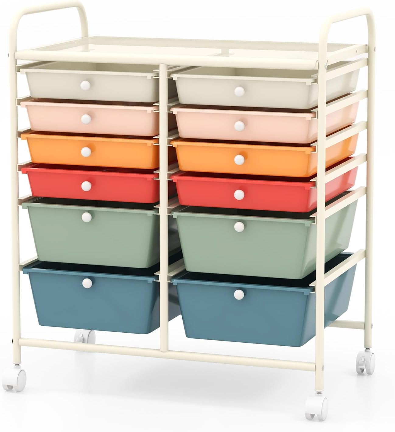 12-Drawer Rolling Storage Cart, Moveable Art Craft Organizer W/Lockable ...