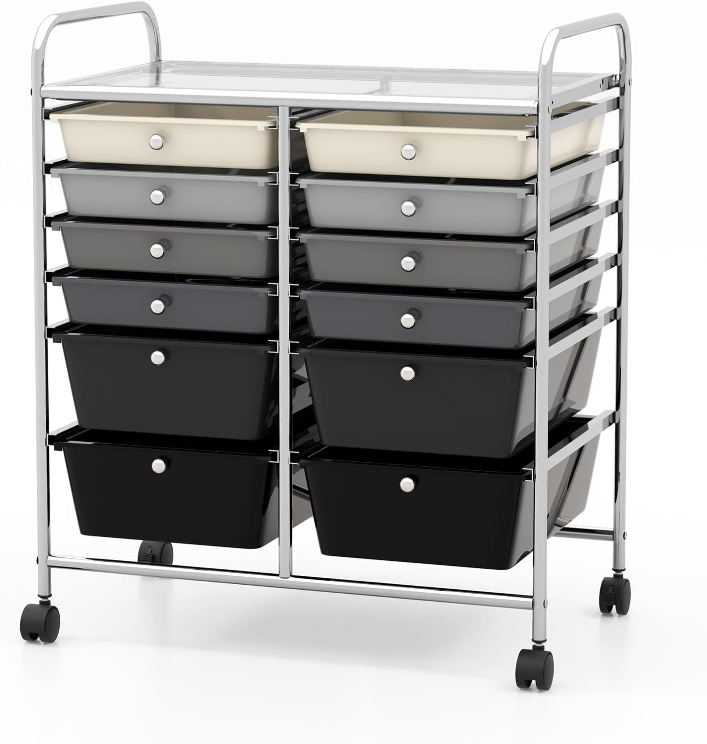 12-Drawer Rolling Storage Cart, Moveable Art Craft Organizer W/Lockable ...