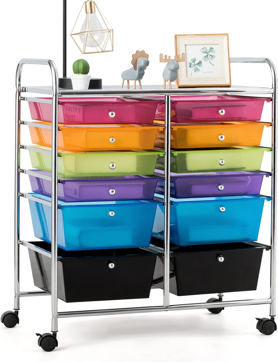 12-Drawer Rolling Storage Cart, Moveable Art Craft Organizer W/Lockable ...