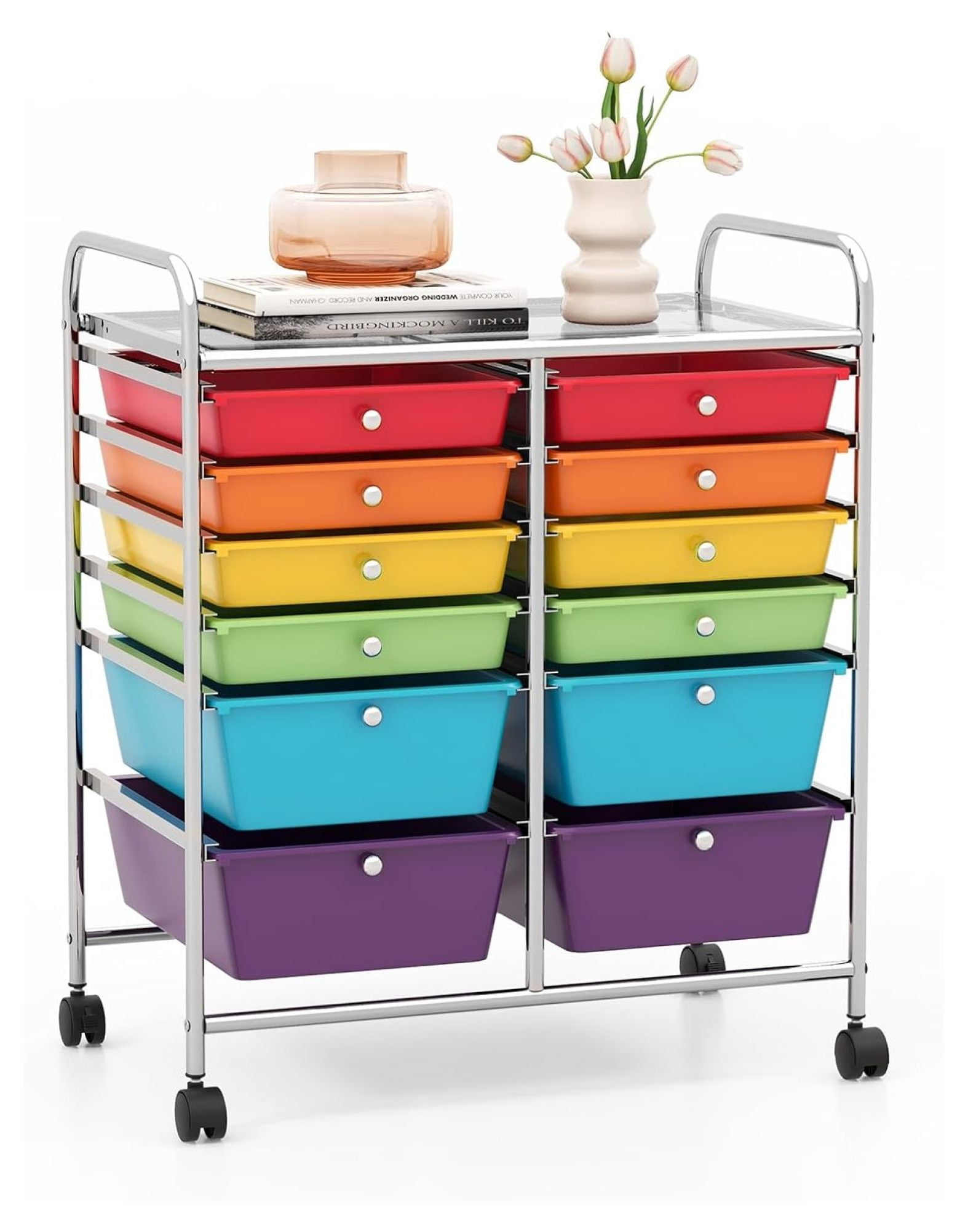 12-Drawer Rolling Storage Cart, Multipurpose Organizer Cart with 2 ...