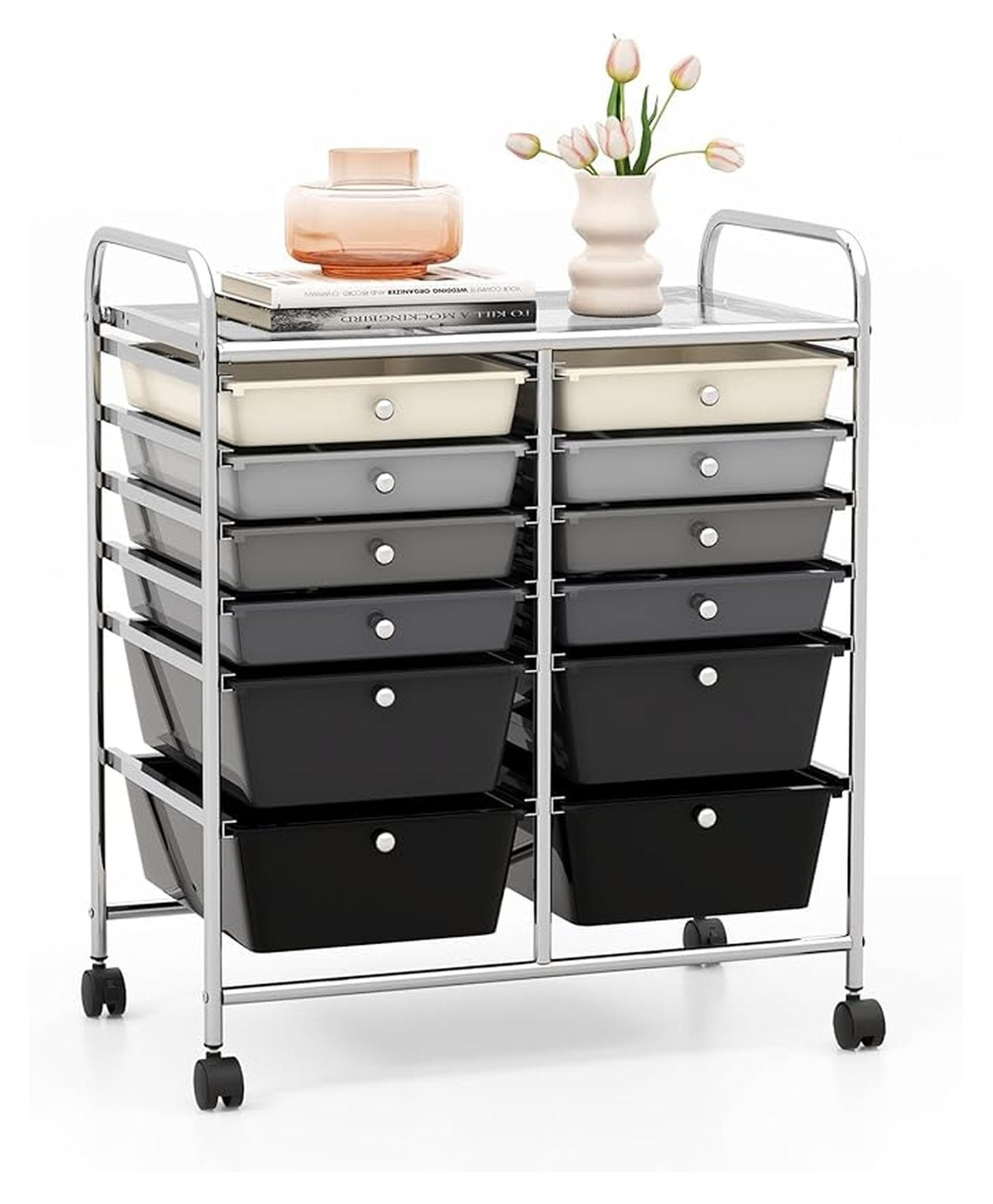 12-Drawer Rolling Storage Cart, Multipurpose Organizer Cart with 2 ...