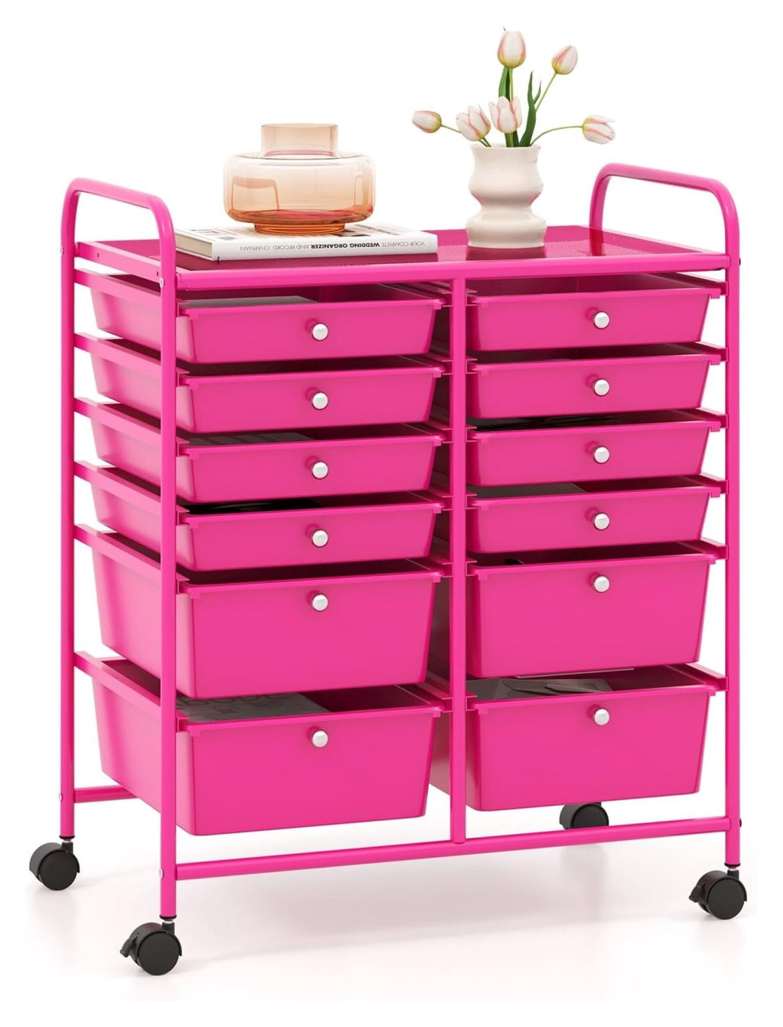12-Drawer Rolling Storage Cart, Multipurpose Organizer Cart with 2 ...