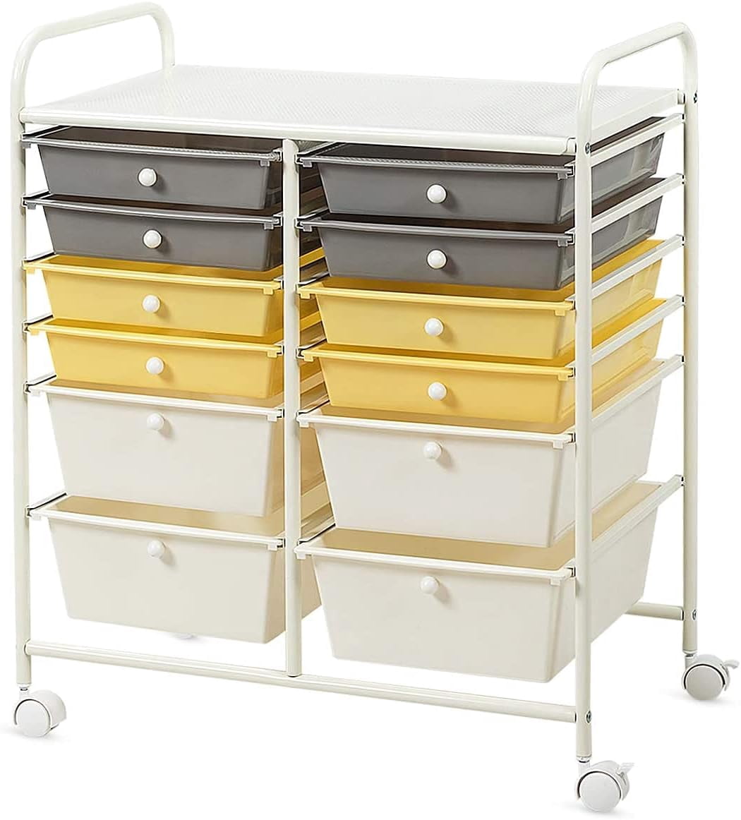 12-Drawer Rolling Storage Cart, Multipurpose Organizer Trolley on ...