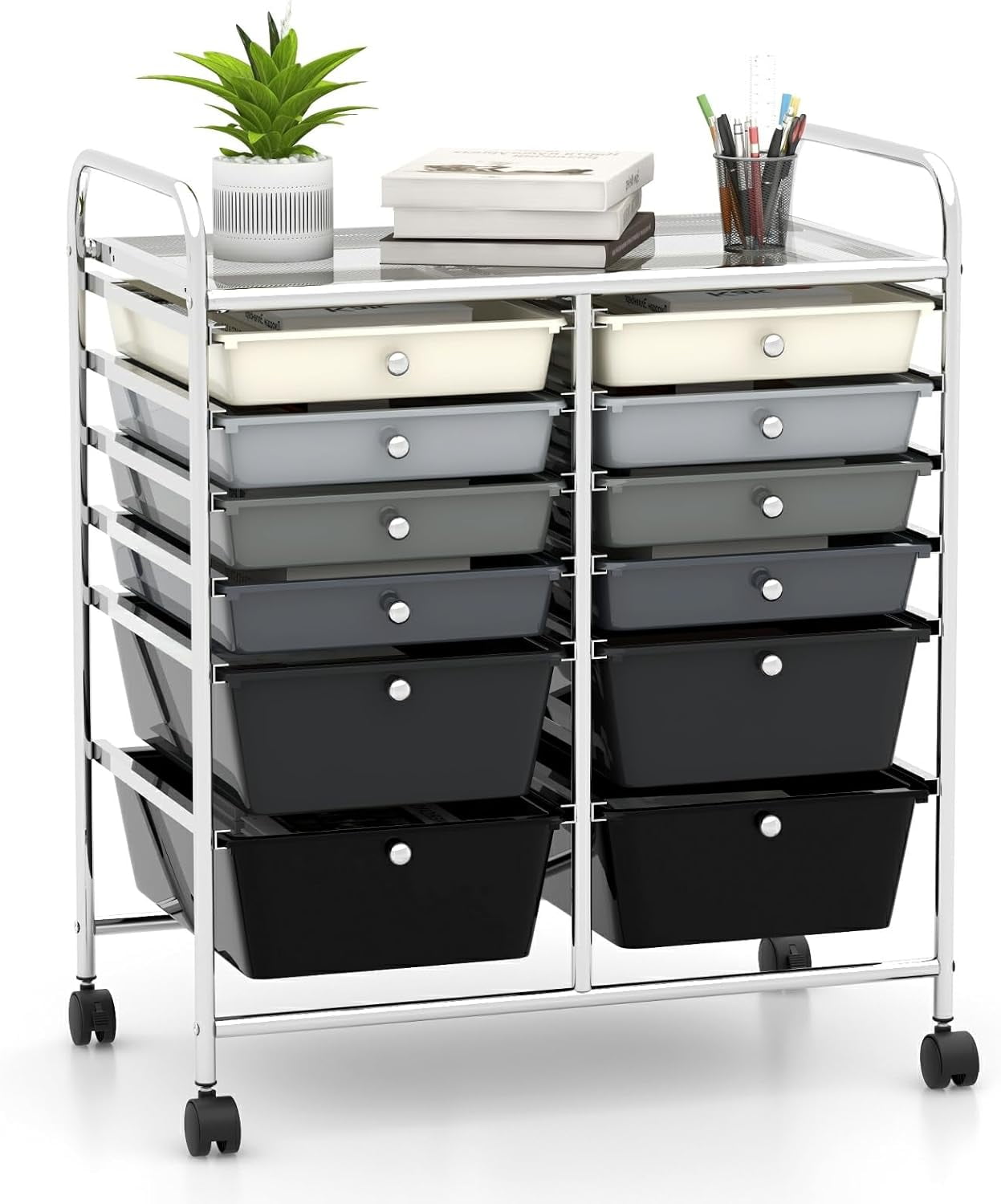 12-Drawer Rolling Storage Cart - Utility Cart on Wheels with Lockable ...