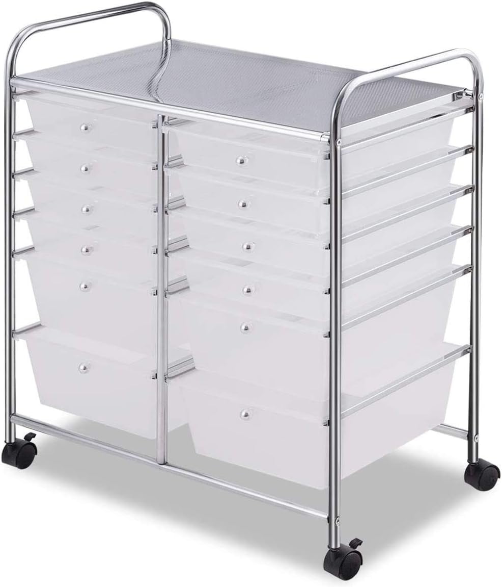12-Drawer Rolling Storage Cart - Utility Cart on Wheels with Lockable ...