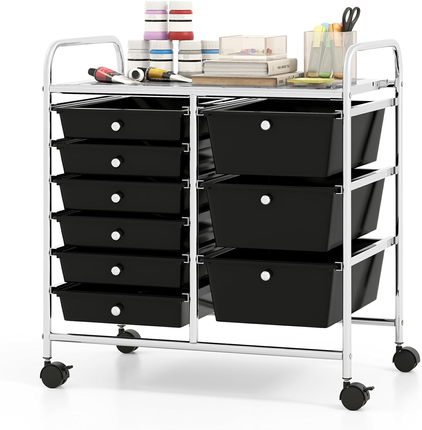 12-Drawer Rolling Storage Cart - Utility Cart on Wheels with Lockable ...