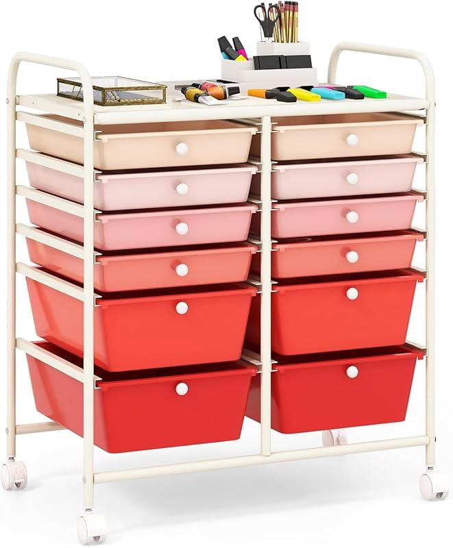 12 Drawer Rolling Storage Cart, Utility Cart w/Wheels for Paper Tool ...
