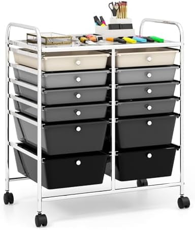 12 Drawer Rolling Storage Cart, Utility Cart w/Wheels for Paper Tool ...