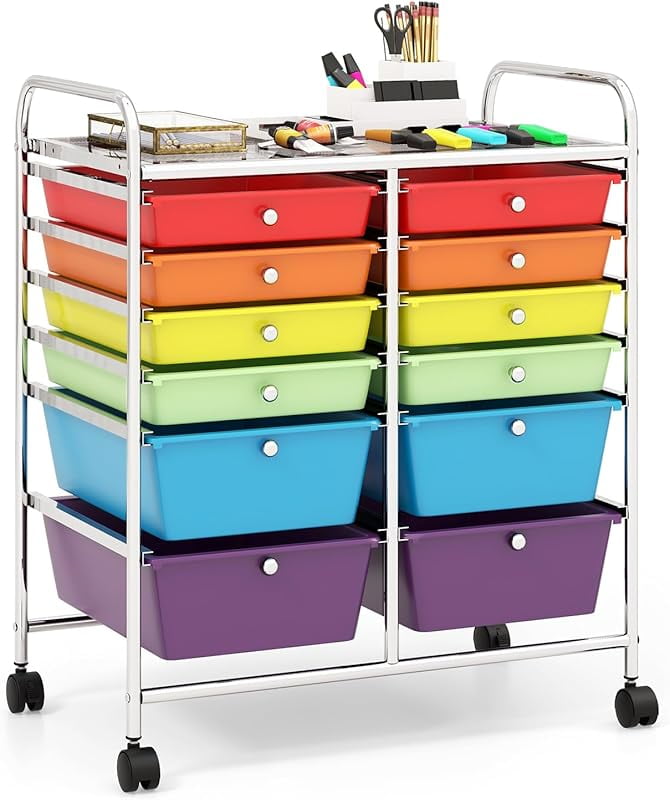 12 Drawer Rolling Storage Cart, Utility Cart w/Wheels for Paper Tool ...