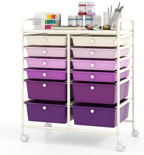 12 Drawer Rolling Storage Cart, Utility Cart w/Wheels for Paper Tool ...