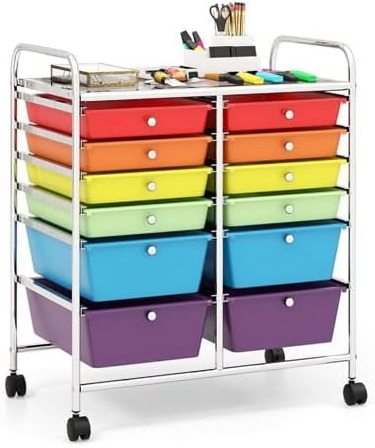 12 Drawer Rolling Storage Cart, Utility Cart w/Wheels for Paper Tool ...