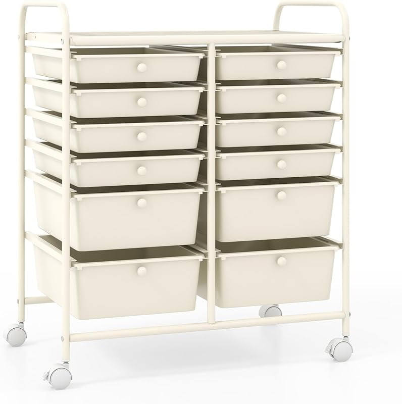 12 Drawer Rolling Storage Cart, Utility Cart w/Wheels for Paper Tool ...