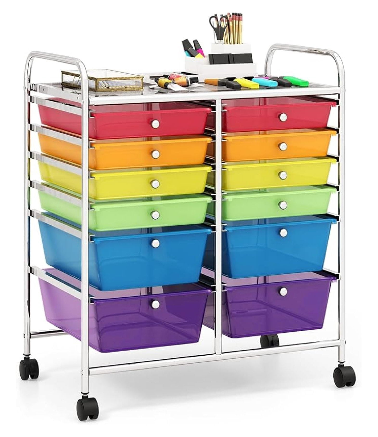 12 Drawer Rolling Storage Cart, Utility Cart w/Wheels for Paper Tool ...
