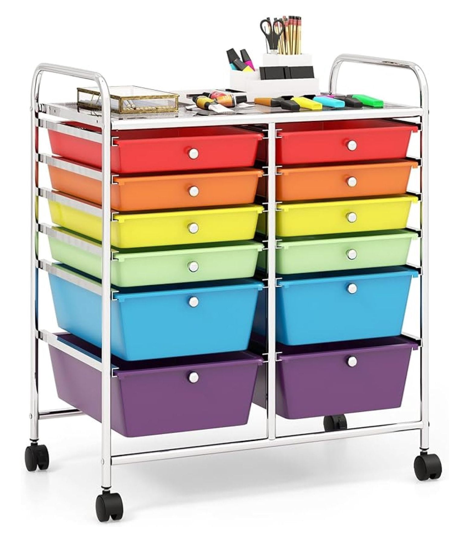 12 Drawer Rolling Storage Cart, Utility Cart w/Wheels for Paper Tool ...