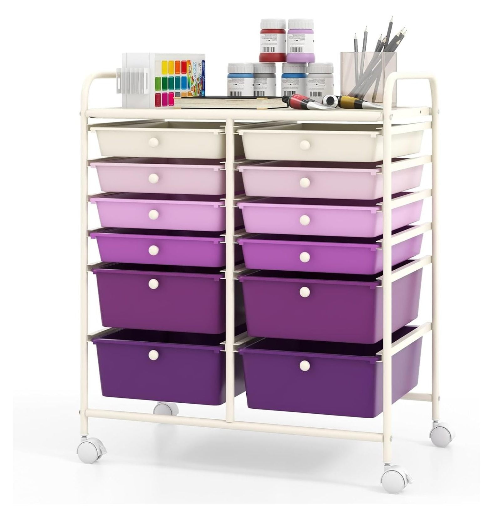 12 Drawer Rolling Storage Cart, Utility Cart w/Wheels for Paper Tool ...