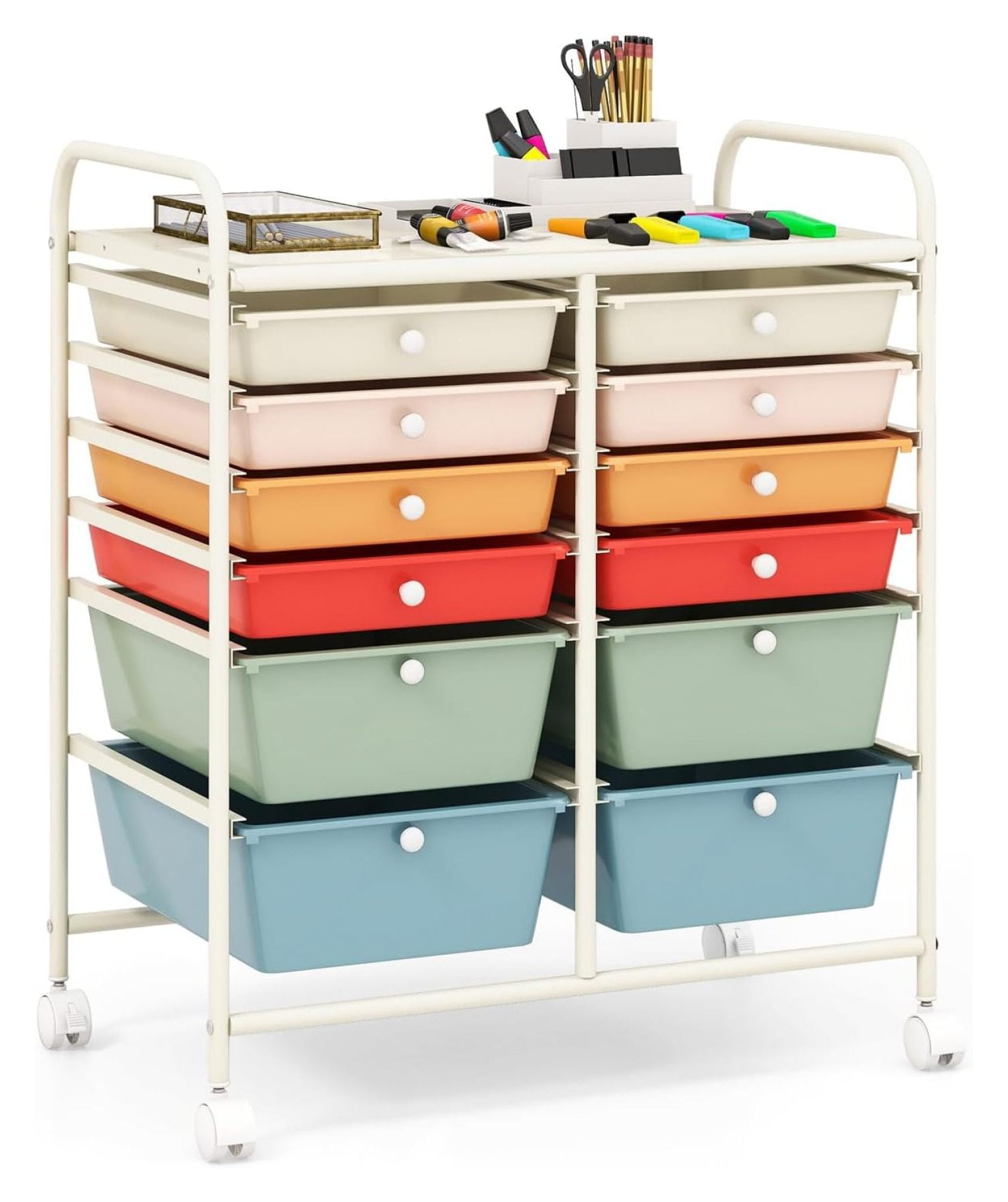12 Drawer Rolling Storage Cart, Utility Cart w/Wheels for Paper Tool ...