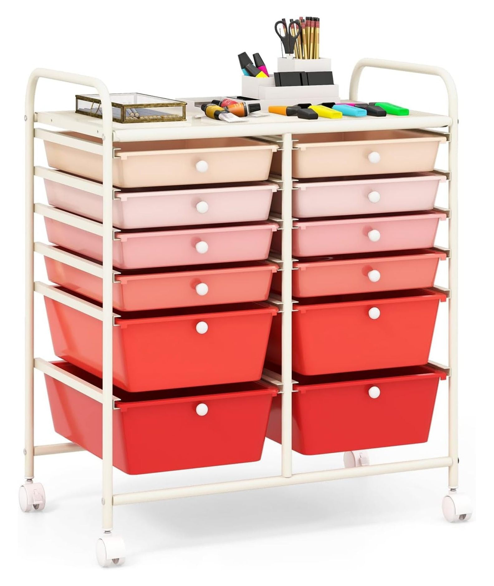 12 Drawer Rolling Storage Cart, Utility Cart w/Wheels for Paper Tool ...