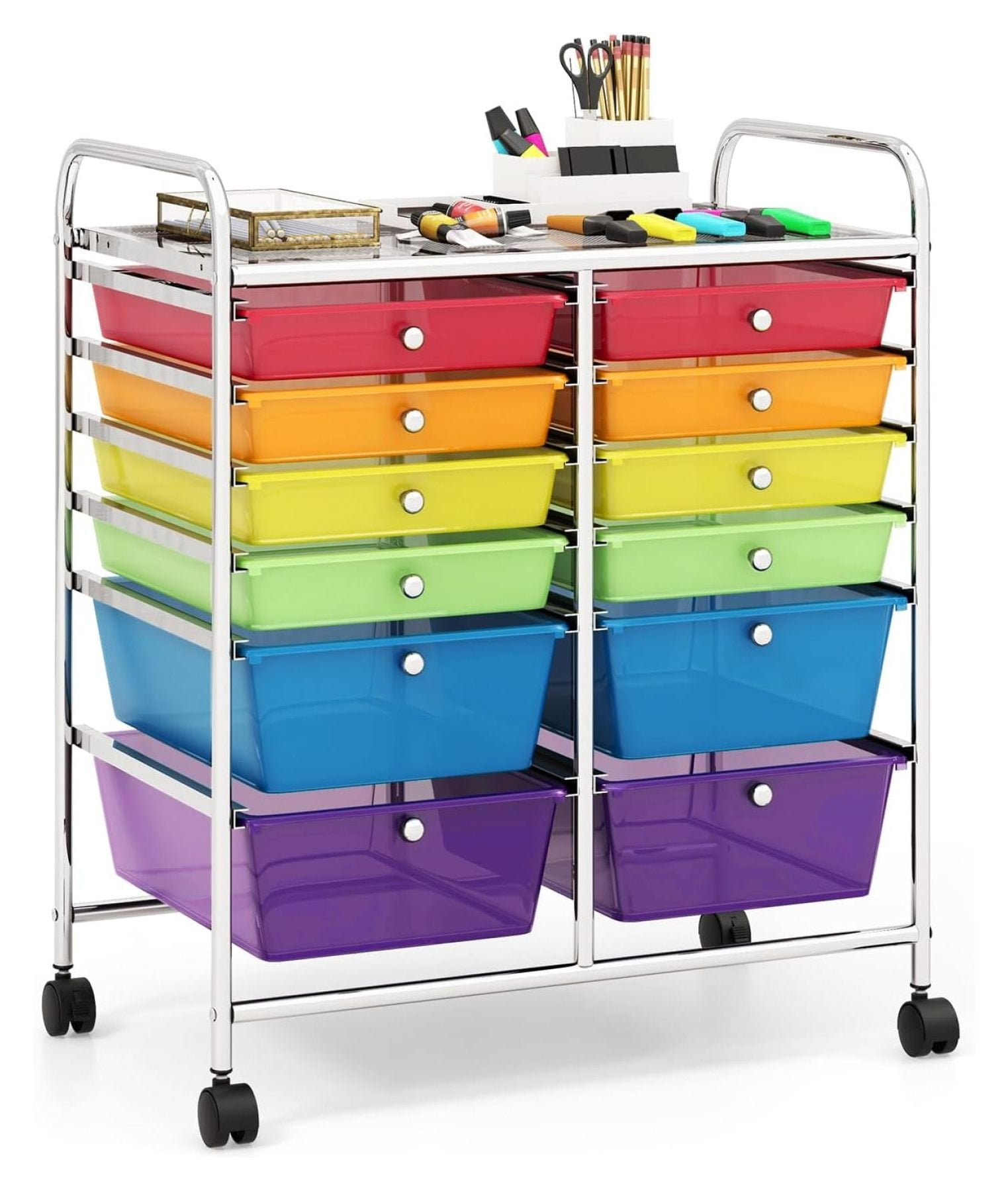 12 Drawer Rolling Storage Cart, Utility Cart w/Wheels for Paper Tool ...