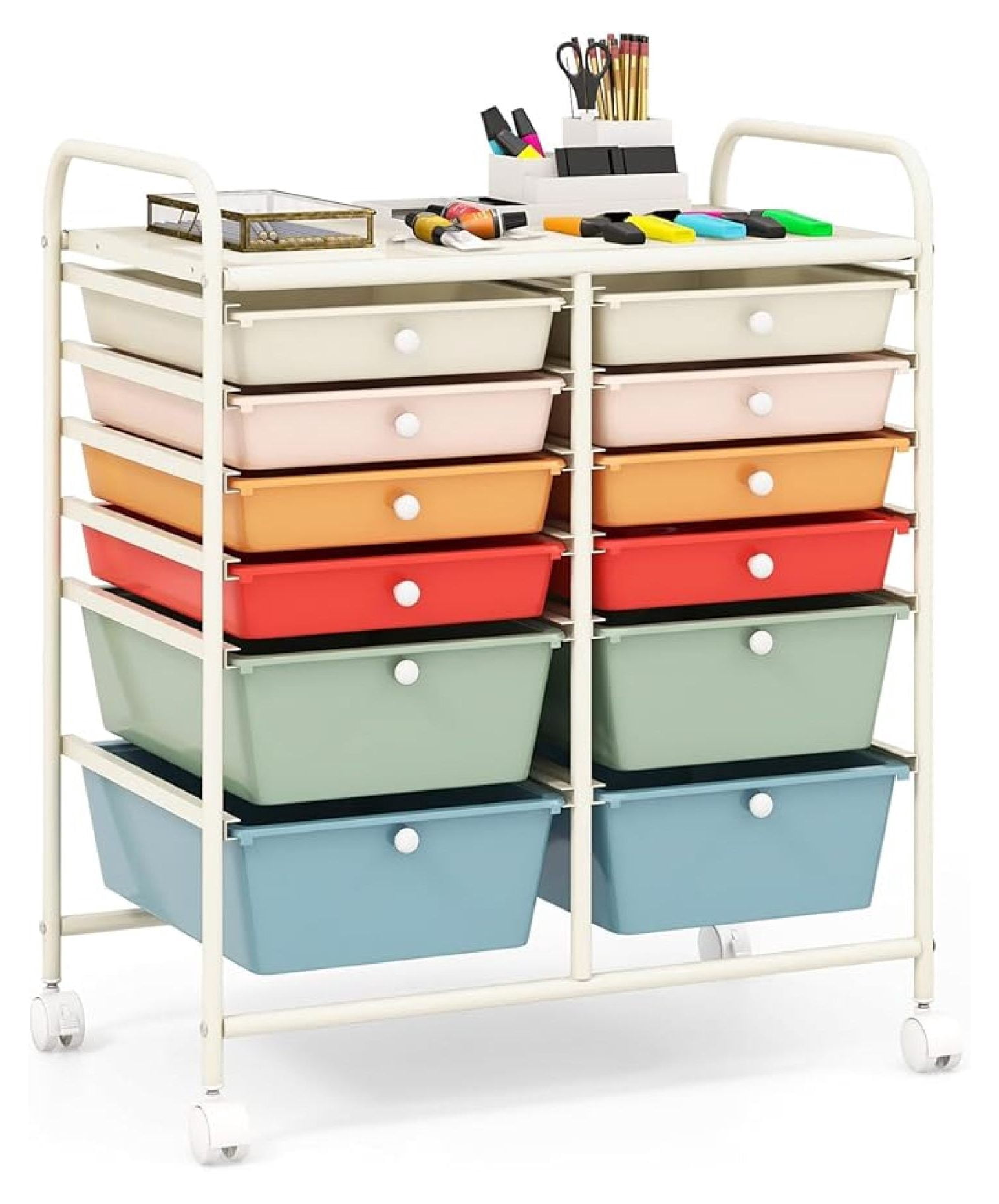 12 Drawer Rolling Storage Cart, Utility Cart with Wheels for Office ...