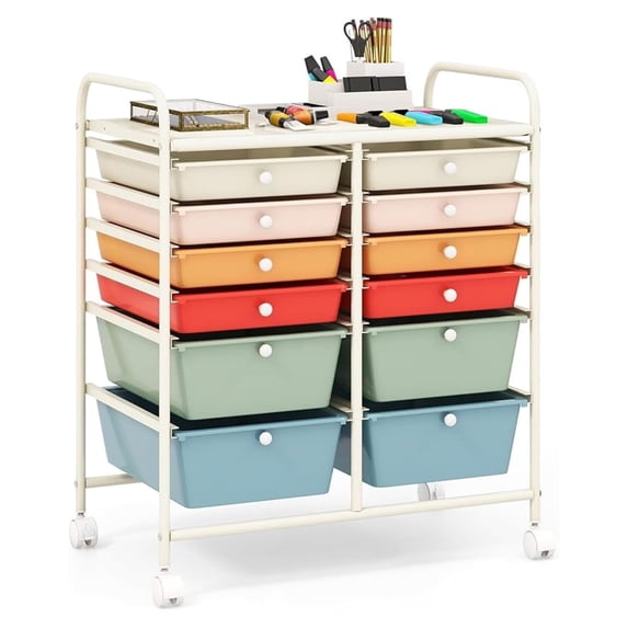 12 Drawer Rolling Storage Cart, Utility Cart with Wheels for Office ...