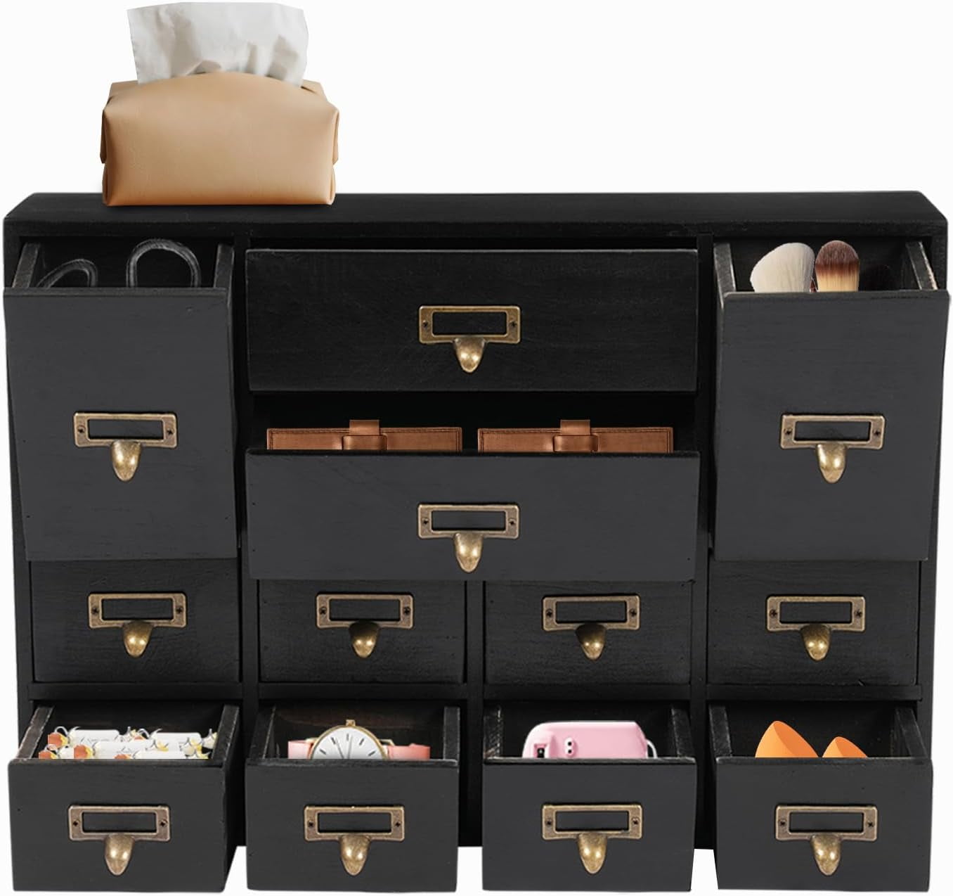 12 Drawer Vintage Desktop Organizer, Solid Wood Storage Cabinet, Drawer ...