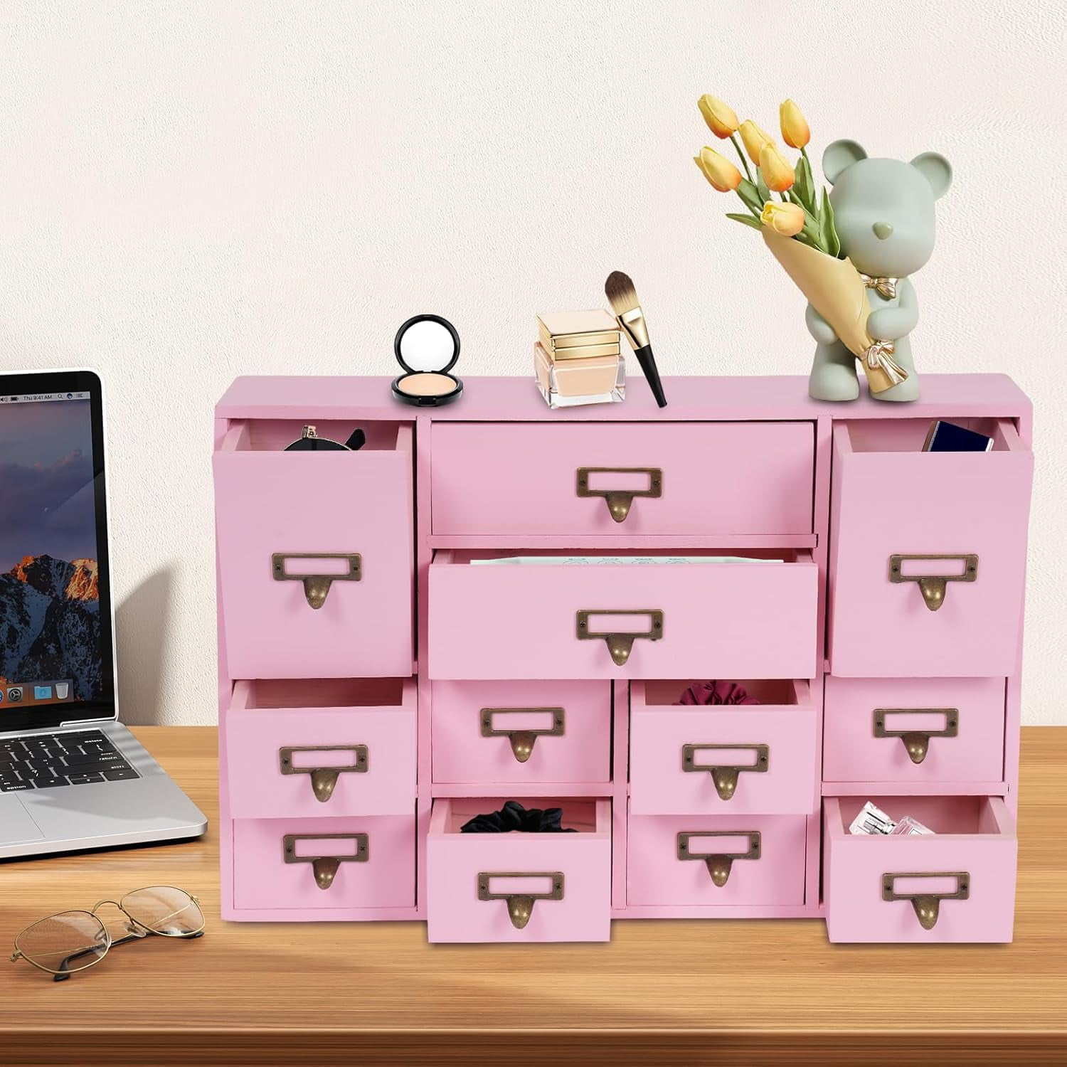 12-Drawer Vintage Wooden Storage Box, Traditional Desktop Apothecary ...