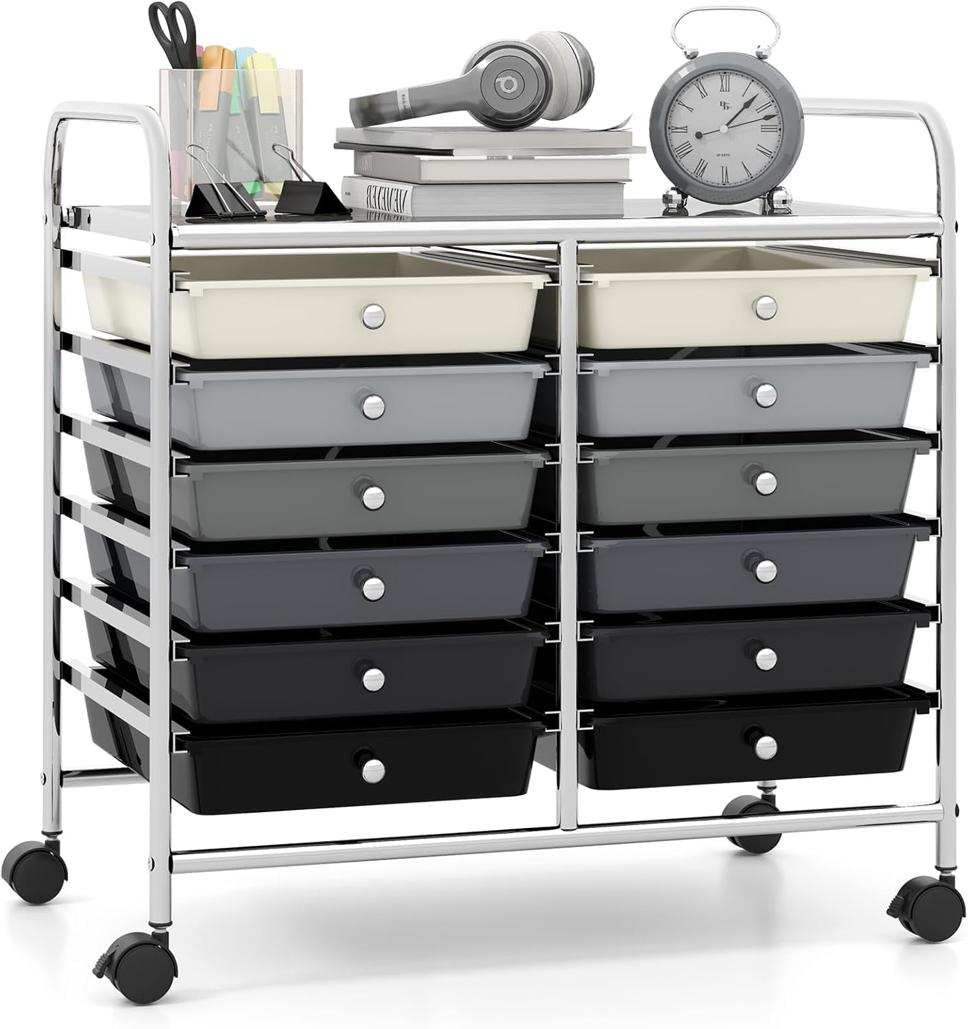 12 Drawers Rolling Cart, Mobile Storage Drawer Cart, Classroom ...