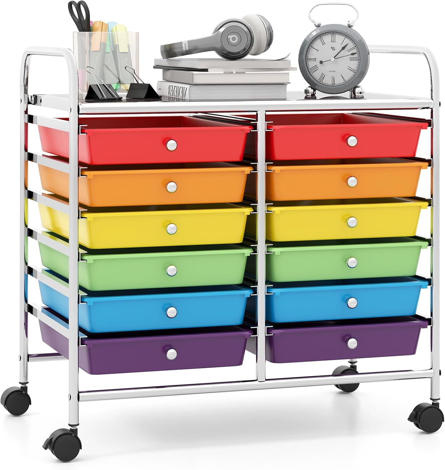 12 Drawers Rolling Cart, Mobile Storage Drawer Cart, Classroom ...