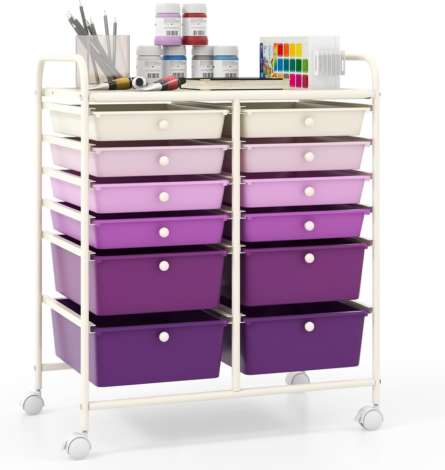 12 Drawers Rolling Storage Cart, Classroom Organizers with Wheels for ...