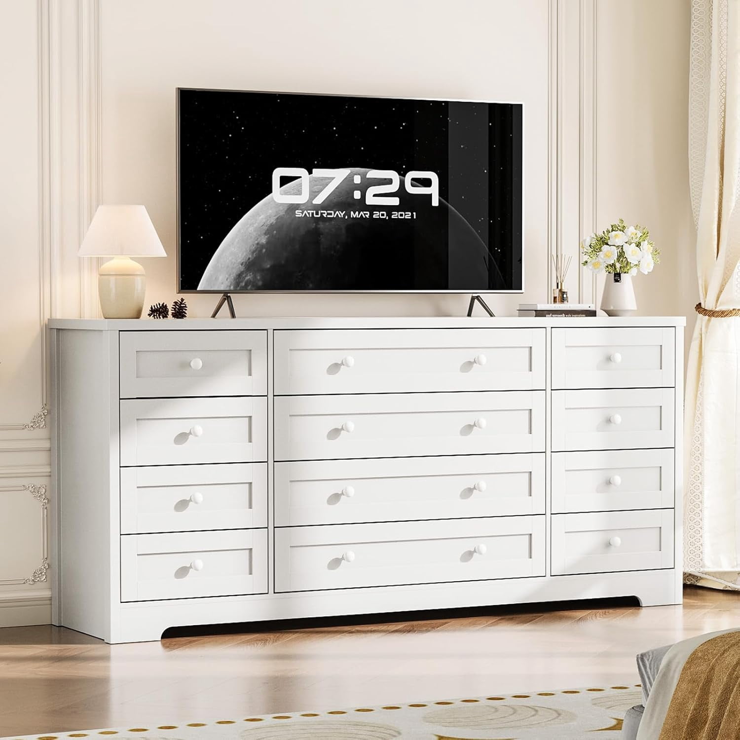12 Drawers Wood Dressers for Bedroom, 63" Long Wooden Dresser for ...