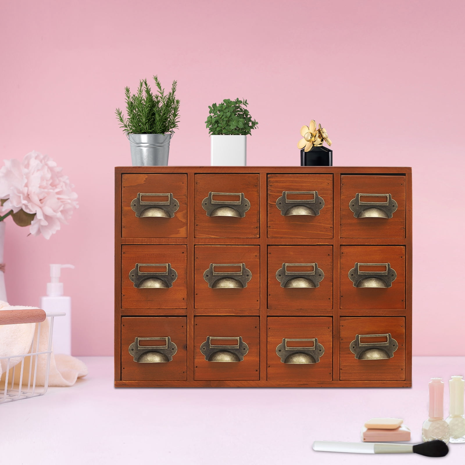 12 Drawers Wooden Desktop Organizer Home Storage Case Cosmetic Dresser ...