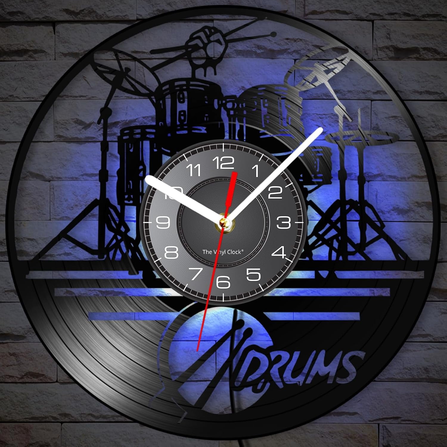 12'' Drum Set Clock with LED, Drummer Wall Clock Silent Non Ticking ...
