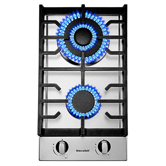12" Dual Fuel 2 Burner Cooktop with Dual Size Power Burner,Stainless ...