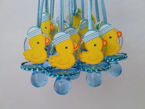 12 Duck Pacifier Necklaces Baby Shower Game Blue Favors Prizes ~ Boy ...